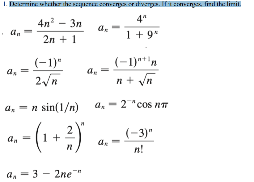 Solved Determine whether the sequence converges or diverges. | Chegg.com