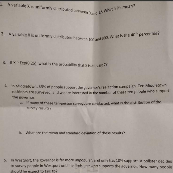 Solved 1. A variable X is uniformly distributed between 0 | Chegg.com