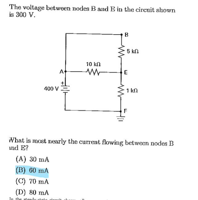 Solved The voltage between nodes B and E in the circuit | Chegg.com