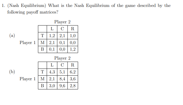 Solved 1. (Nash Equilibrium) What is the Nash Equilibrium of | Chegg.com