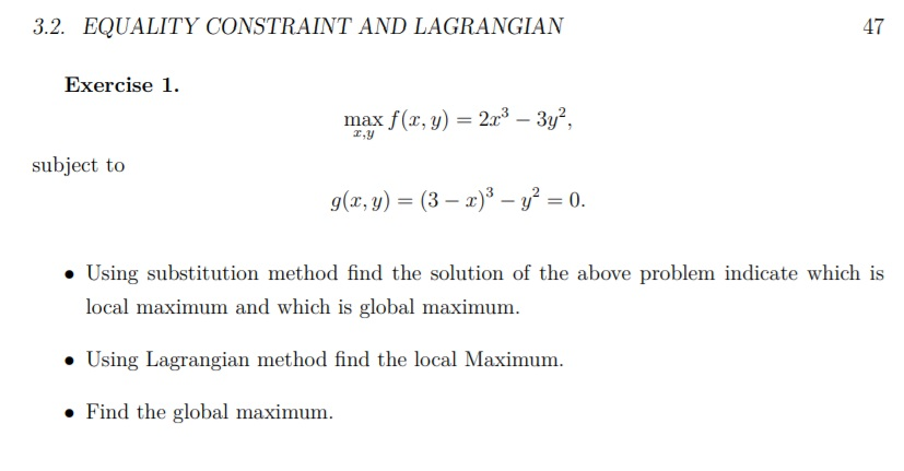 3.2. EQUALITY CONSTRAINT AND LAGRANGIAN Exercise 1. | Chegg.com