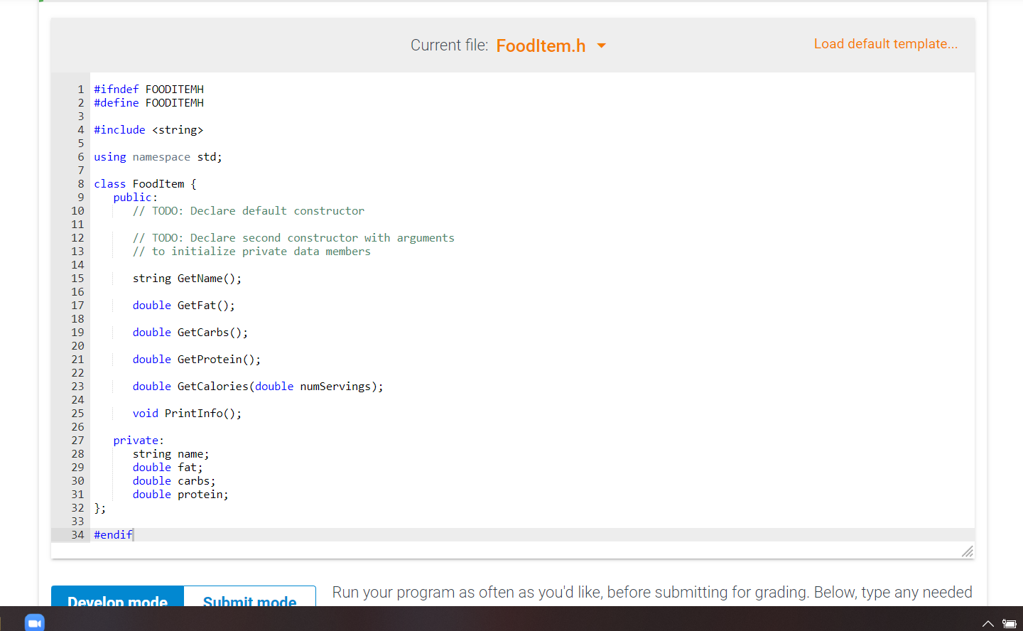 Solved Given main(), complete the FoodItem class (in files | Chegg.com