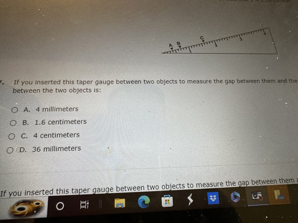 Solved If you inserted this taper gauge between two objects | Chegg.com
