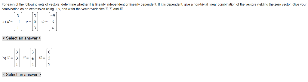Solved For Each Of The Following Sets Of Vectors Determine