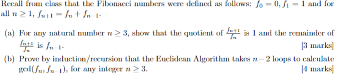 Solved Recall from class that the Fibonacci numbers were | Chegg.com