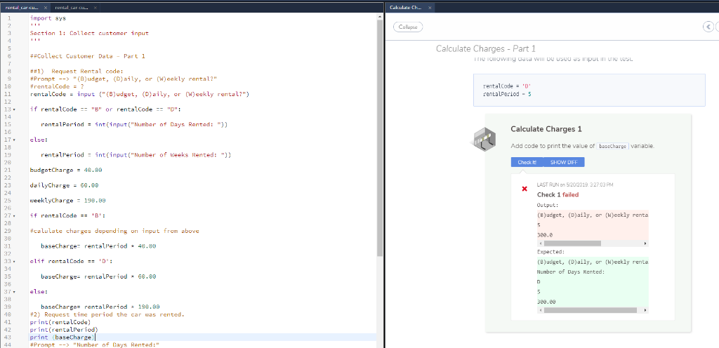 Solved Cordio project 1 draft rental car billing script. I | Chegg.com