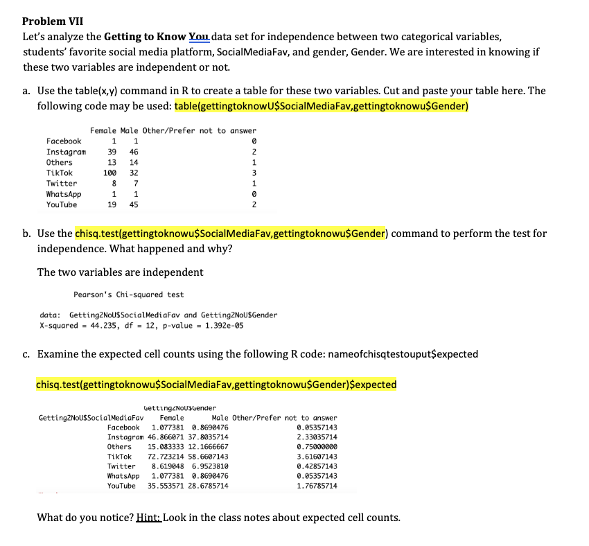 Solved Problem VII Let's analyze the Getting to Know Von | Chegg.com