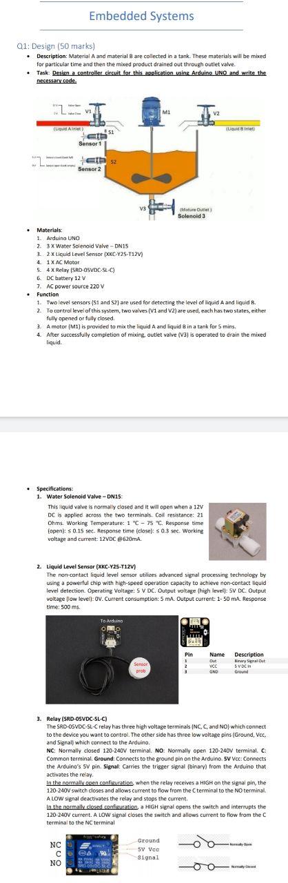 Solved Embedded Systems Q1: Design (50 marks) • Description: | Chegg.com