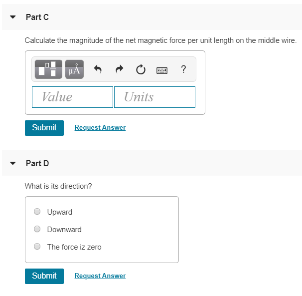Solved Item 4 Constants Part A Three parallel wires each | Chegg.com
