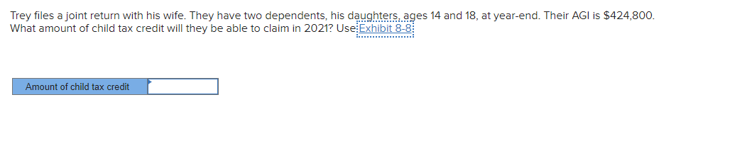 Solved EXHIBIT 8-8 Child Tax Credit Phase-Out Threshold | Chegg.com