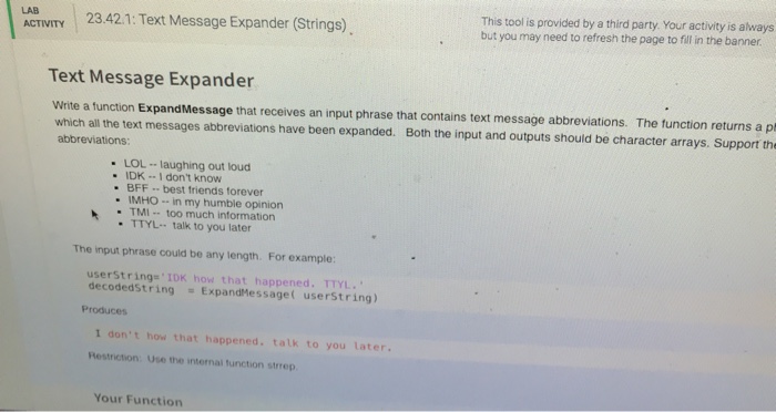 Solved ACTIVITY 23.42.1: Text Message Expander (Strings) | Chegg.com