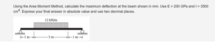 Solved Using the Area Moment Method, calculate the maximum | Chegg.com