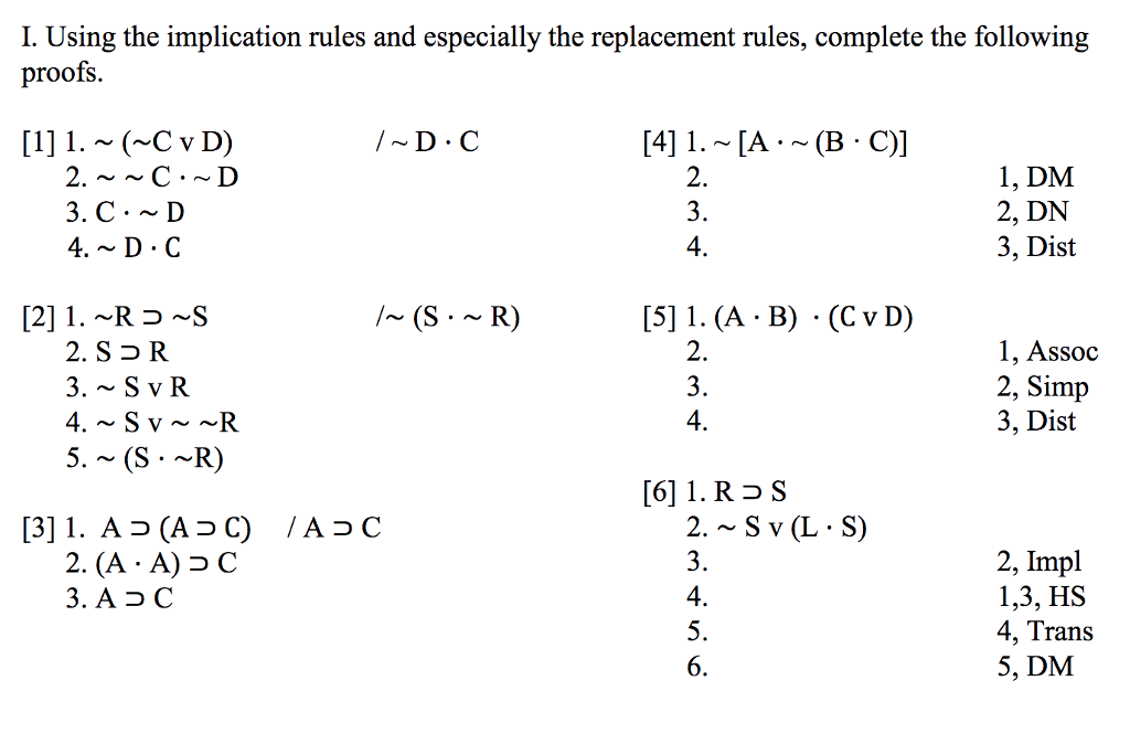Solved I. Using the implication rules and especially the | Chegg.com