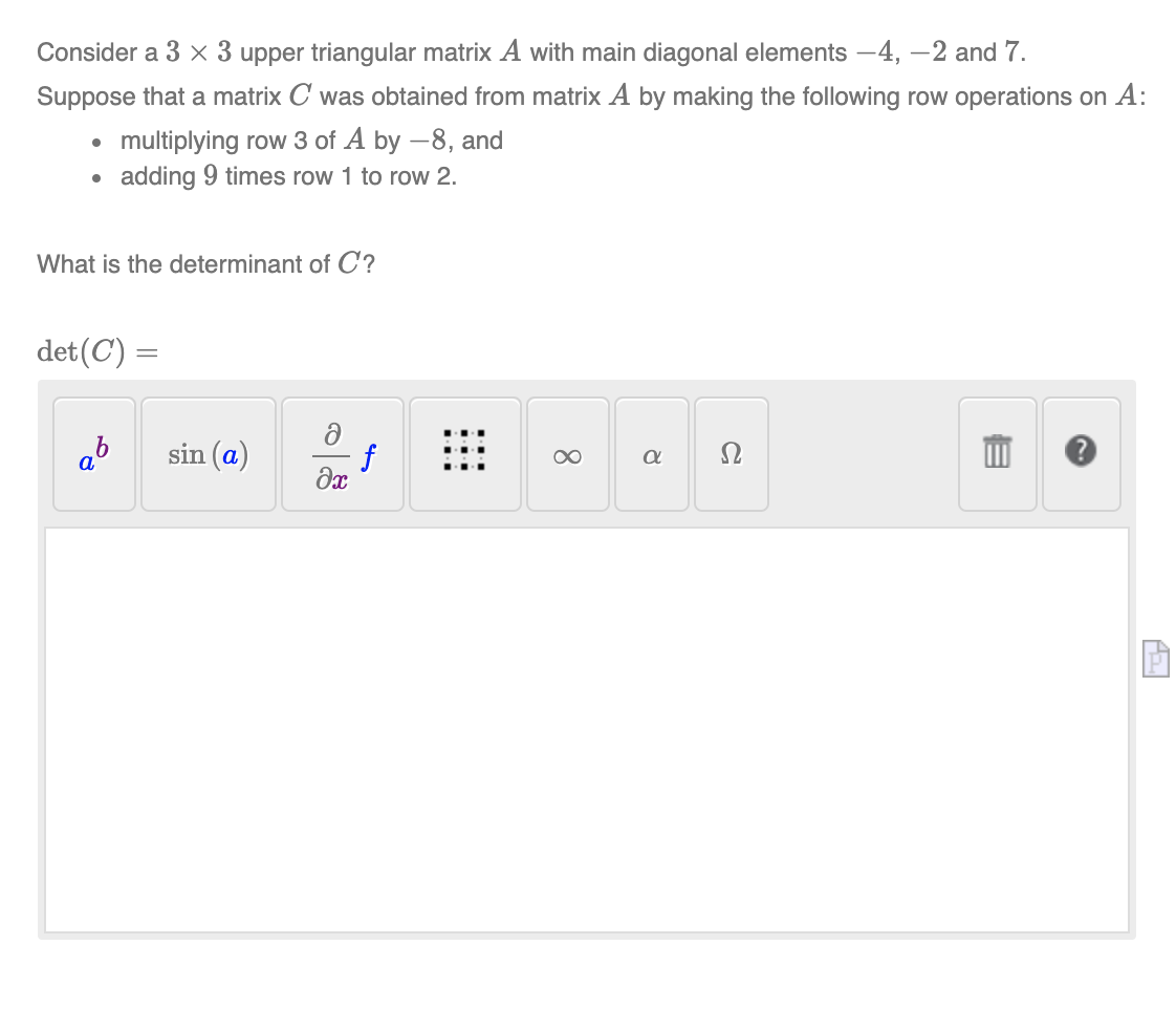 Solved Consider a 3 x 3 upper triangular matrix A with main | Chegg.com