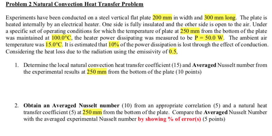 Problem 2 Natural Convection Heat Transfer Problem | Chegg.com