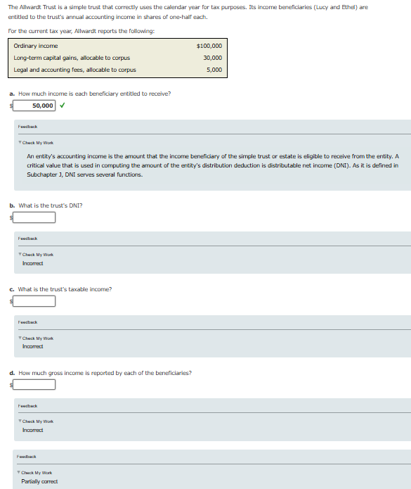 Solved The Allwardt Trust is a simple trust that correctly | Chegg.com