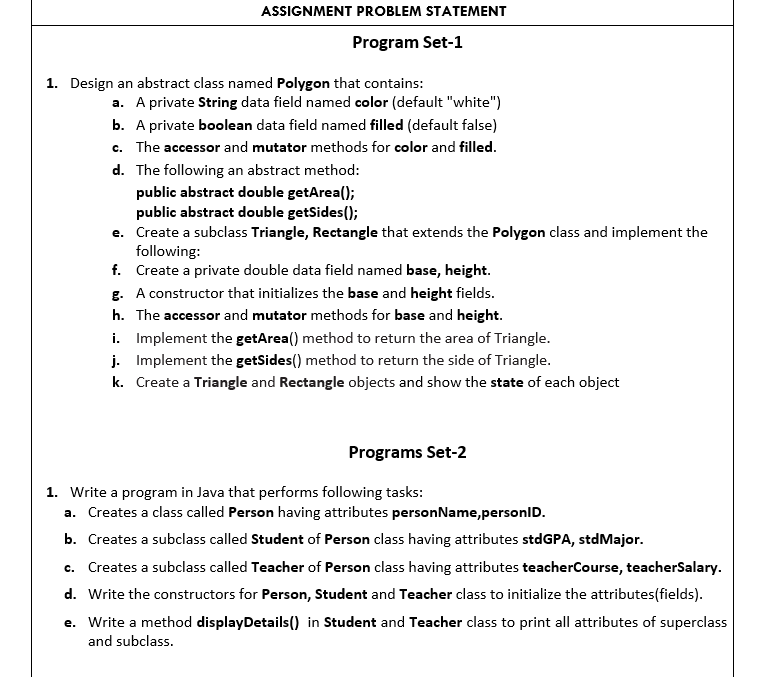 Solved 1. Design an abstract class named Polygon that | Chegg.com