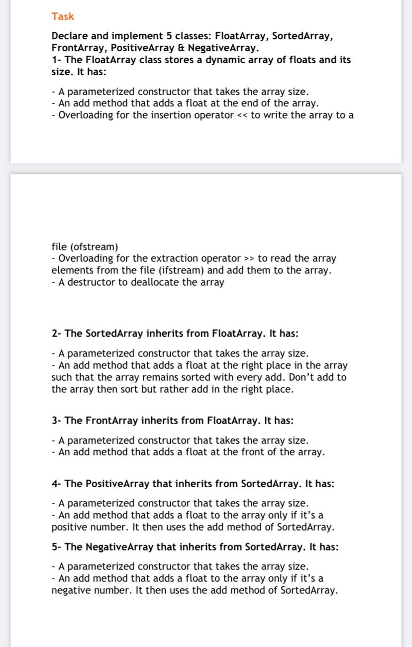 Solved Task Declare And Implement 5 Classes Floatarray 