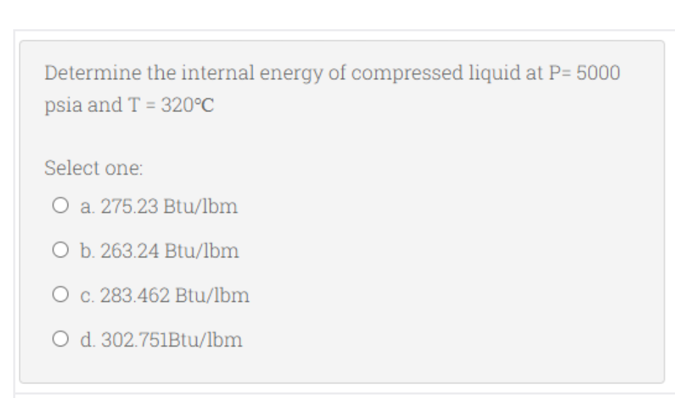 Solved Determine the internal energy of compressed liquid at | Chegg.com