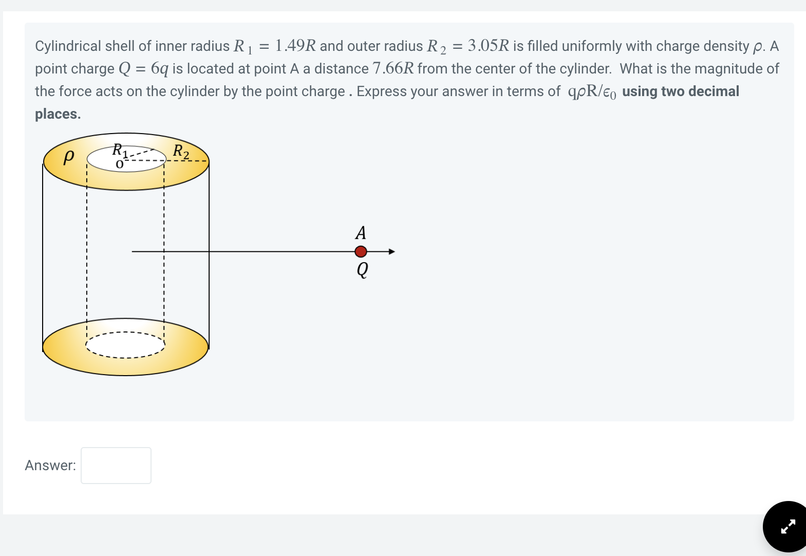 Solved Cylindrical shell of inner radius R1=1.49R and outer | Chegg.com