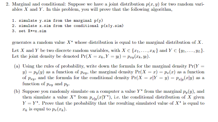 2. Marginal and conditional: Suppose we have a joint | Chegg.com