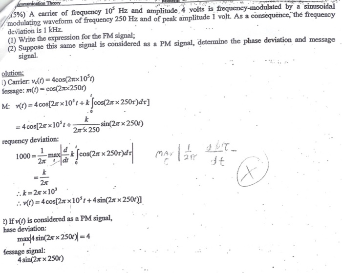 Solved 59% A carrier of frequency 105 Hz and amplitude,4 | Chegg.com