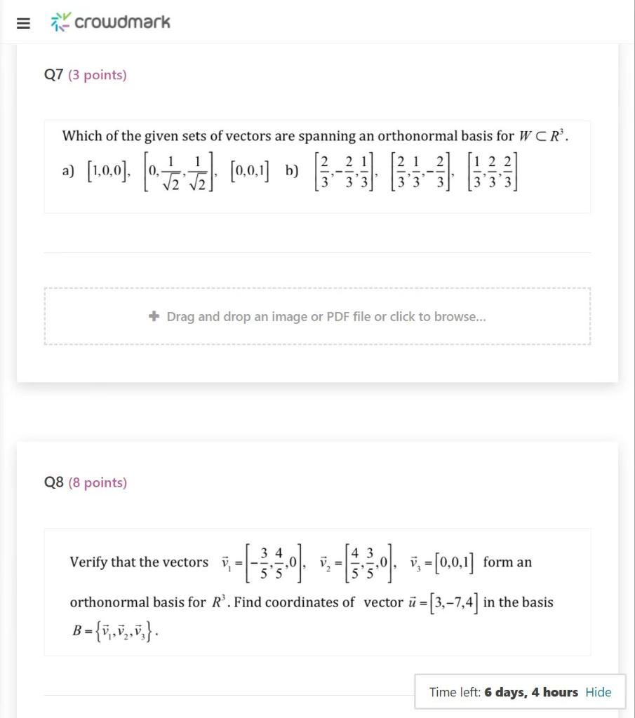 Solved = crowdmark Q7 (3 points) Which of the given sets of | Chegg.com
