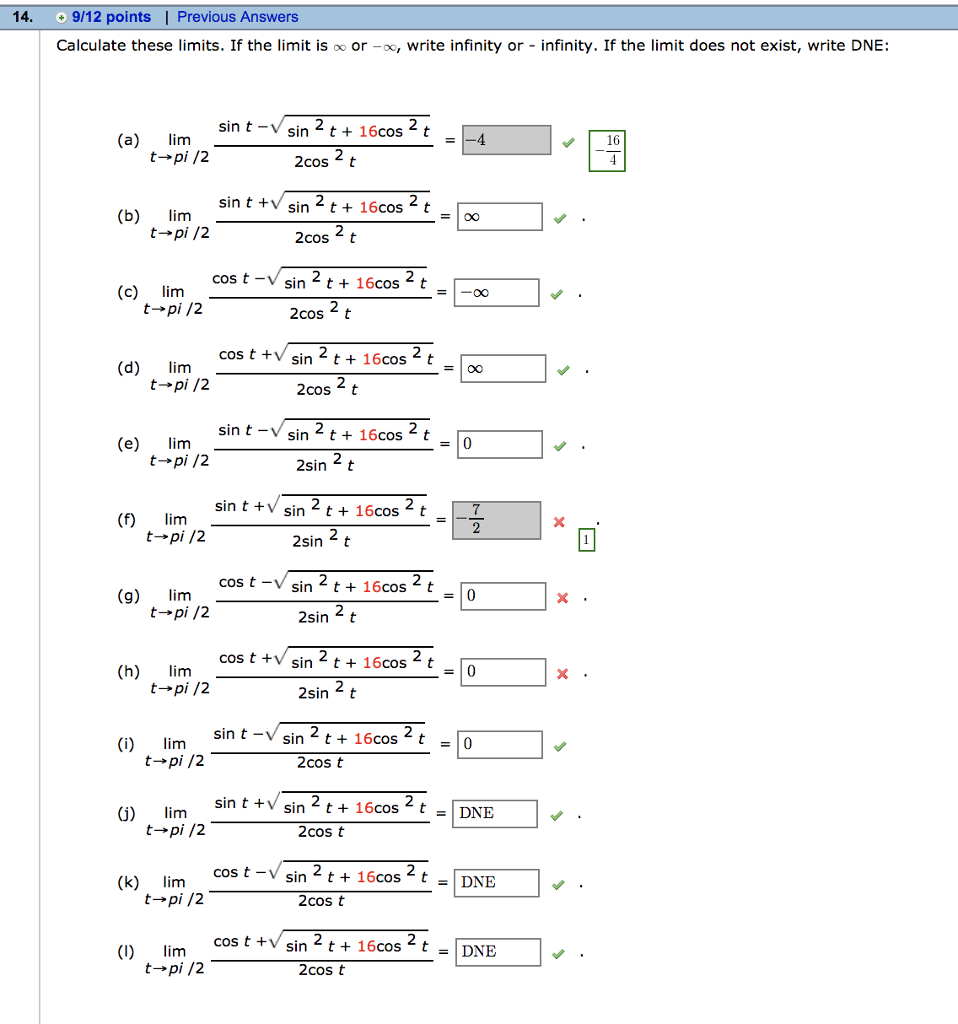 Solved 14. 9/12 points | Previous Answers Calculate these | Chegg.com