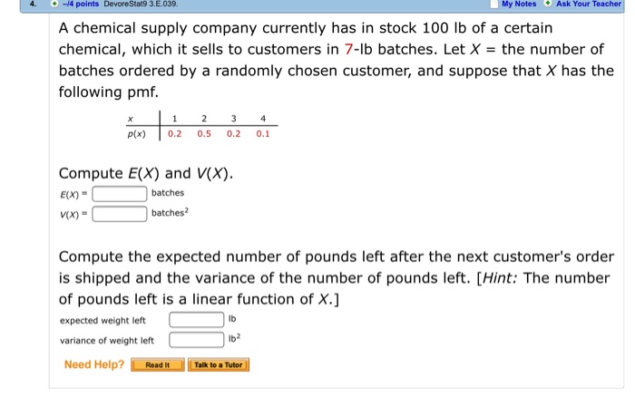 Solved 4. -4 points DevoreStat9 3.E.039. My Notes Ask Your | Chegg.com Solved 4. -4 points DevoreStat9 3.E.039. My Notes Ask Your | Chegg.com