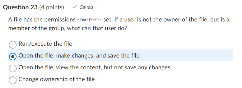 Solved A file has the permissions −rw−r−r−− set. If a user | Chegg.com