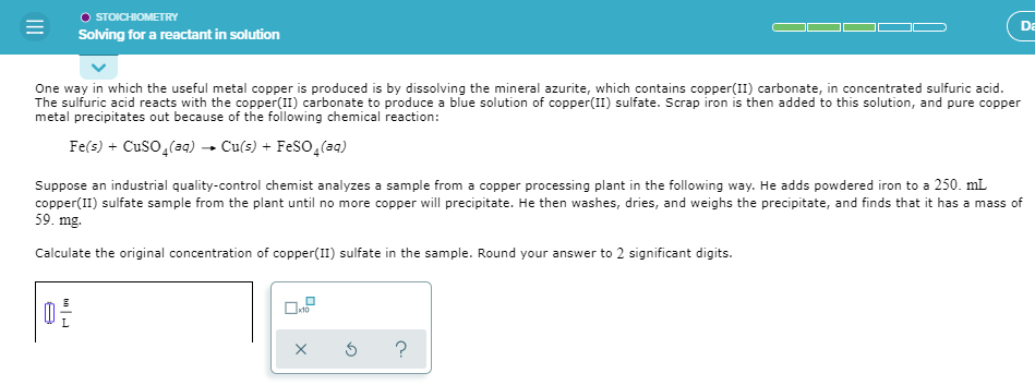 Solved O STOICHIOMETRY De Solving for a reactant in solution | Chegg.com