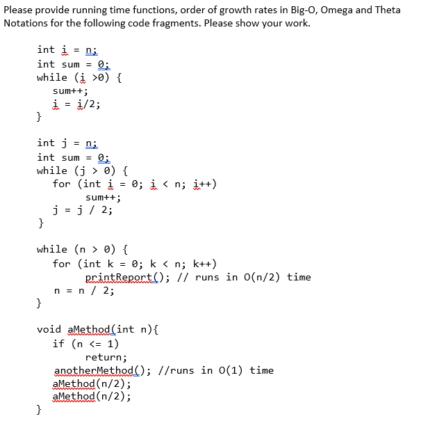 Solved Please Provide Running Time Functions Order Of