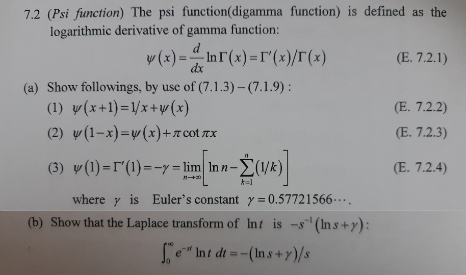 7.2 (Psi function) The psi function(digamma function) | Chegg.com