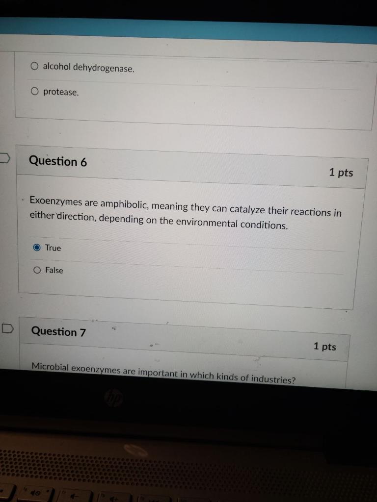 Solved alcohol dehydrogenase. protease. Question 6 1 pts | Chegg.com