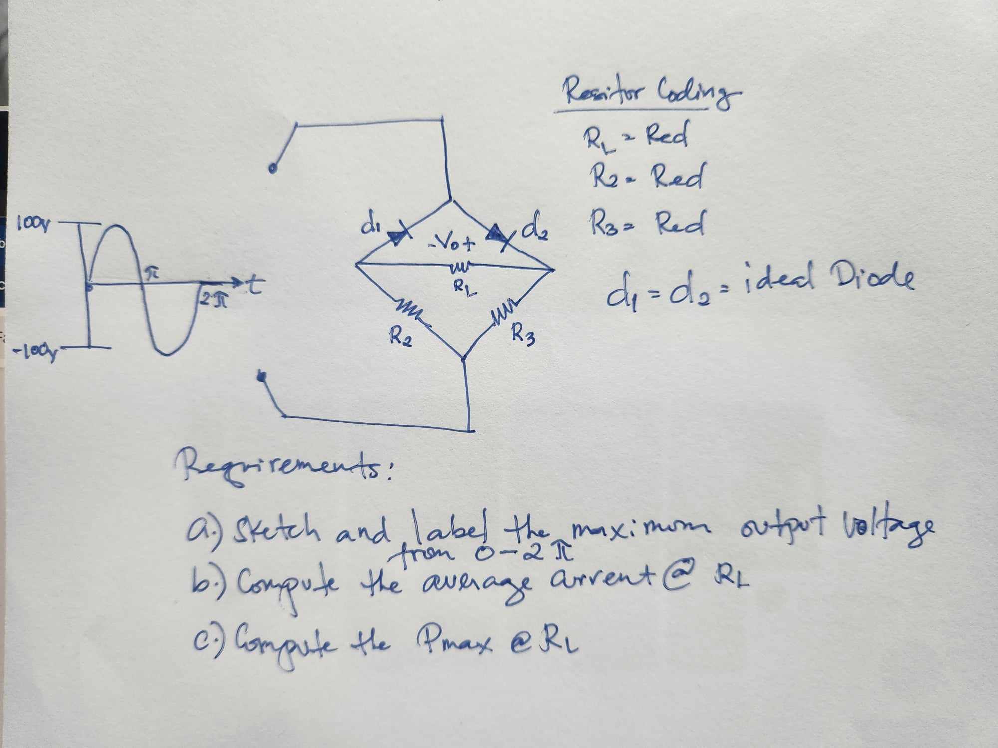 Solved RL=RedR2=RedR3=Redd1=d2= ideal Diode Regrirements: | Chegg.com