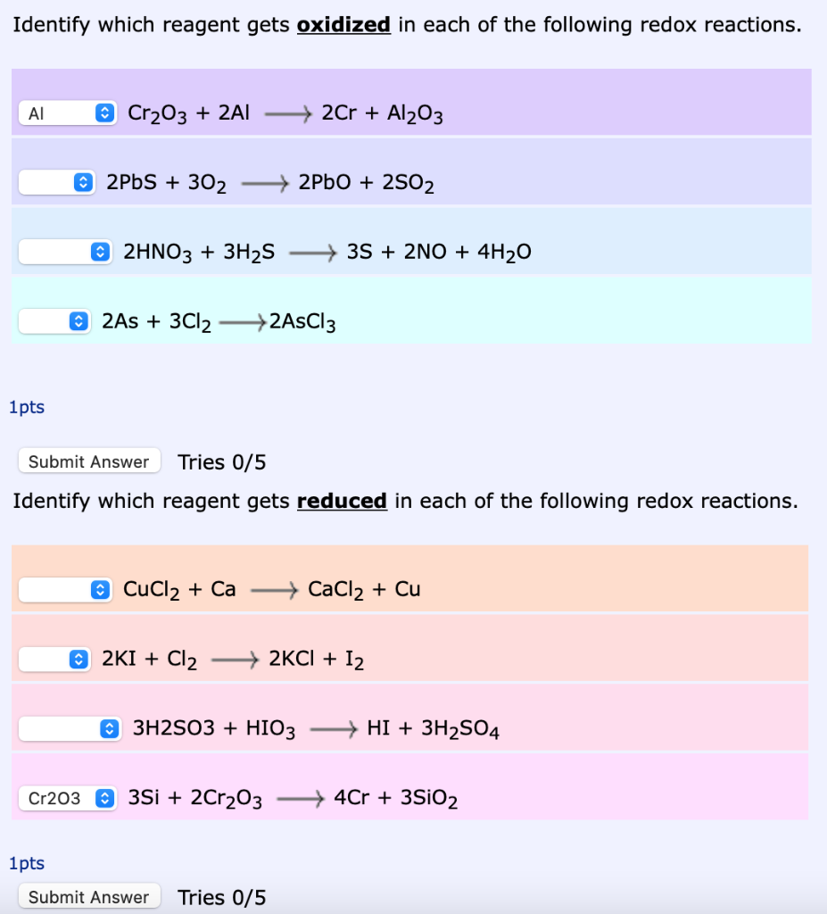 Solved Identify which reagent gets oxidized in each of the | Chegg.com
