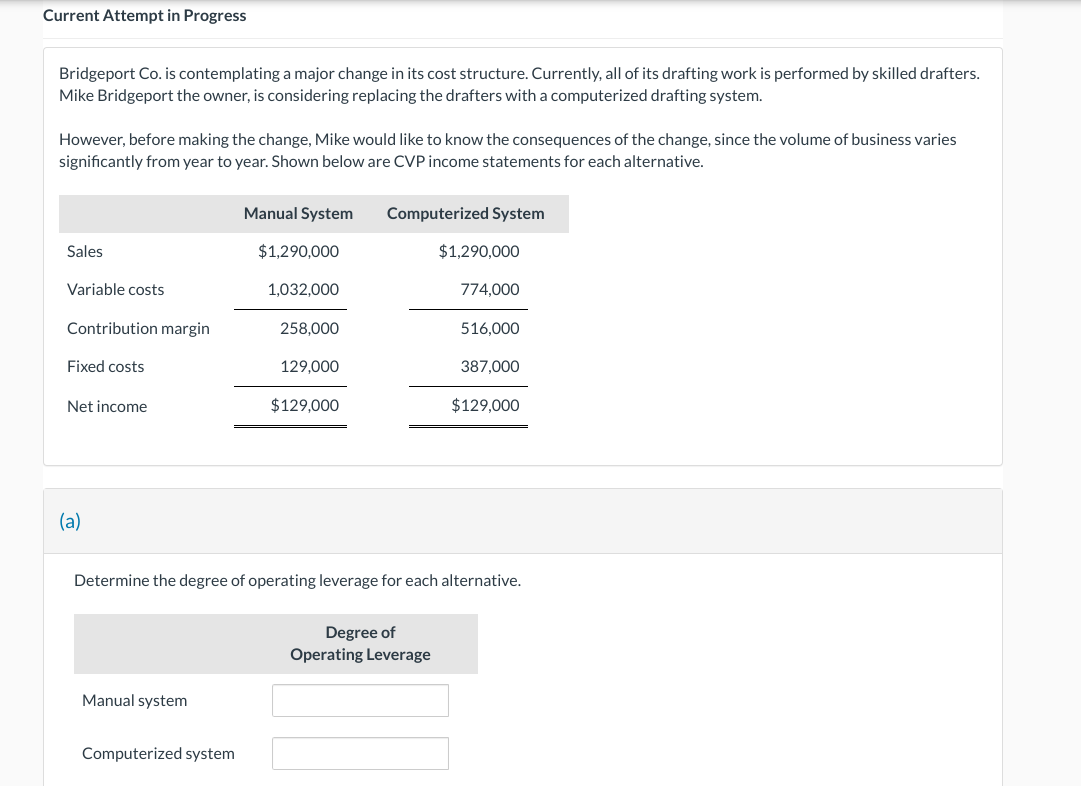 Solved Current Attempt in Progress Bridgeport Co. is | Chegg.com