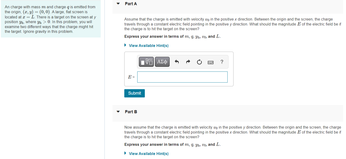 Solved An charge with mass m and charge q is emitted from | Chegg.com
