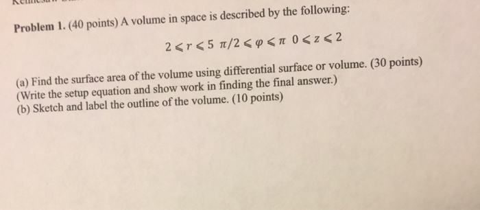 Solved Problem 1. (40 points) A volume in space is described | Chegg.com