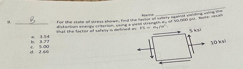 Solved Name For the state of stress shown, find the factor | Chegg.com
