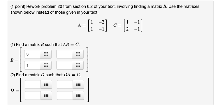 Solved (1 point) Rework problem 20 from section 6.2 of your | Chegg.com