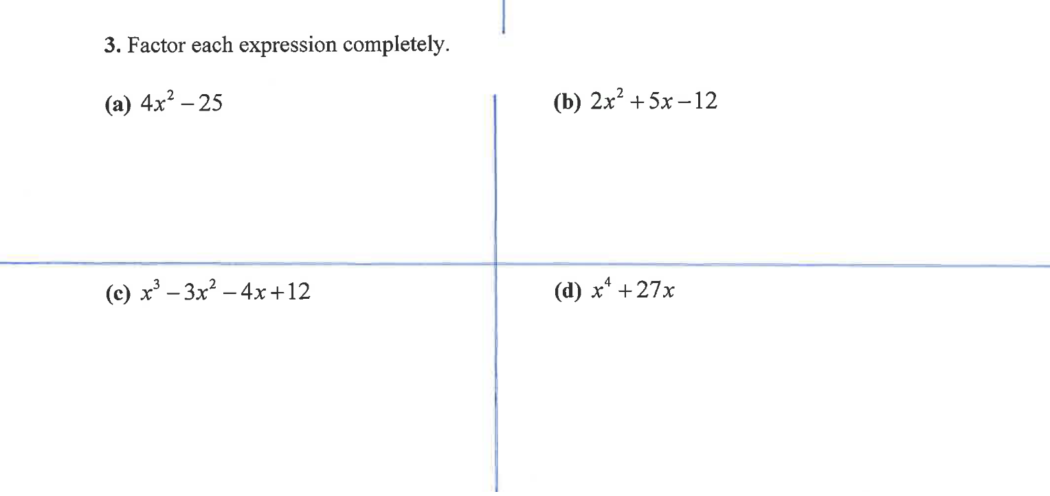 Solved 3. Factor each expression completely. (a) 4x2 – 25 | Chegg.com