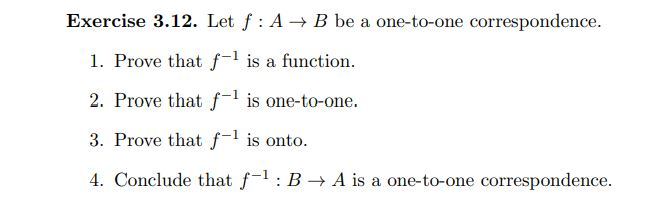 Solved Exercise 3.12. Let f: A B be a one-to-one | Chegg.com