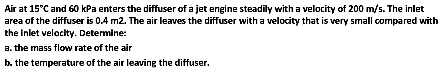 Solved Air at 15°C and 60 kPa enters the diffuser of a jet | Chegg.com
