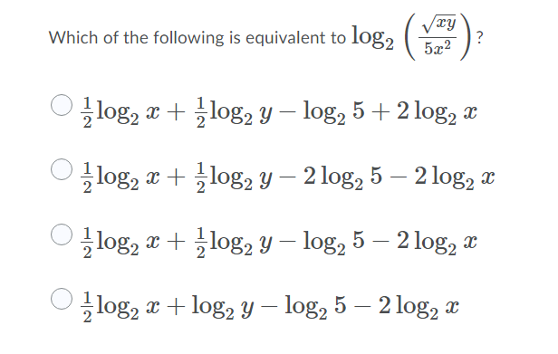 Solved Which of the following is equivalent to log2 Vay 5.22 | Chegg.com