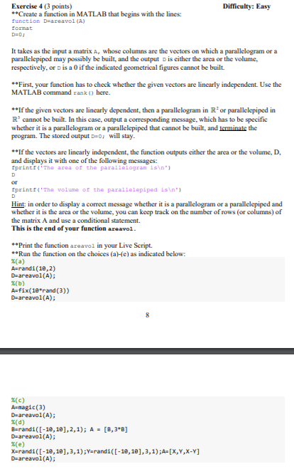 Solved This is a Matlab exercise using Linear Algebra. | Chegg.com