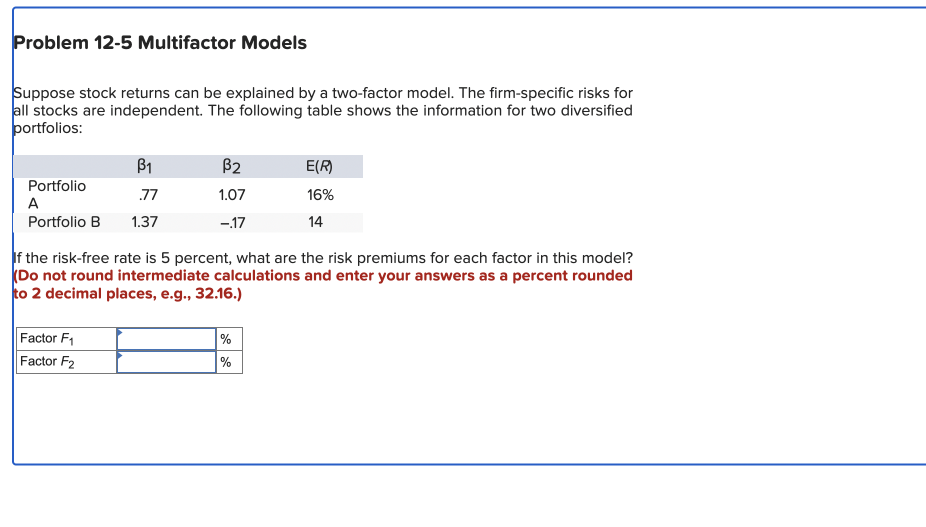 Solved Problem 12-5 ﻿Multifactor ModelsSuppose stock returns | Chegg.com