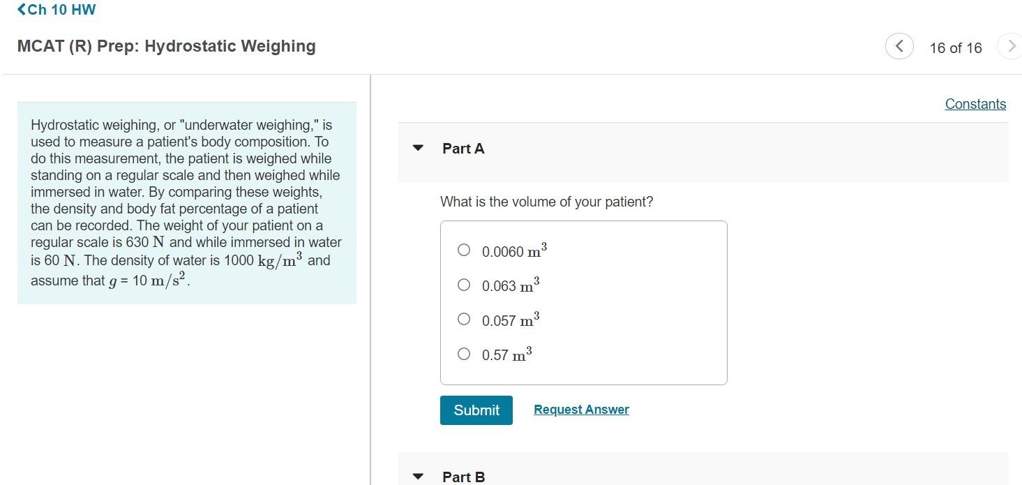 Solved Constants Submit Request Answer Hydrostatic weighing, | Chegg.com