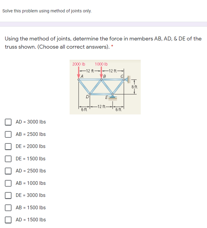 Solved Solve this problem using method of joints only. Using | Chegg.com