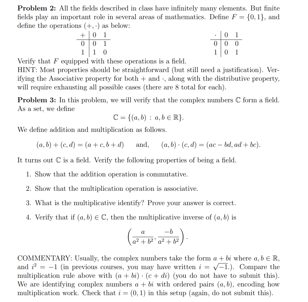 Solved 0 1 Problem 2: All the fields described in class have | Chegg.com